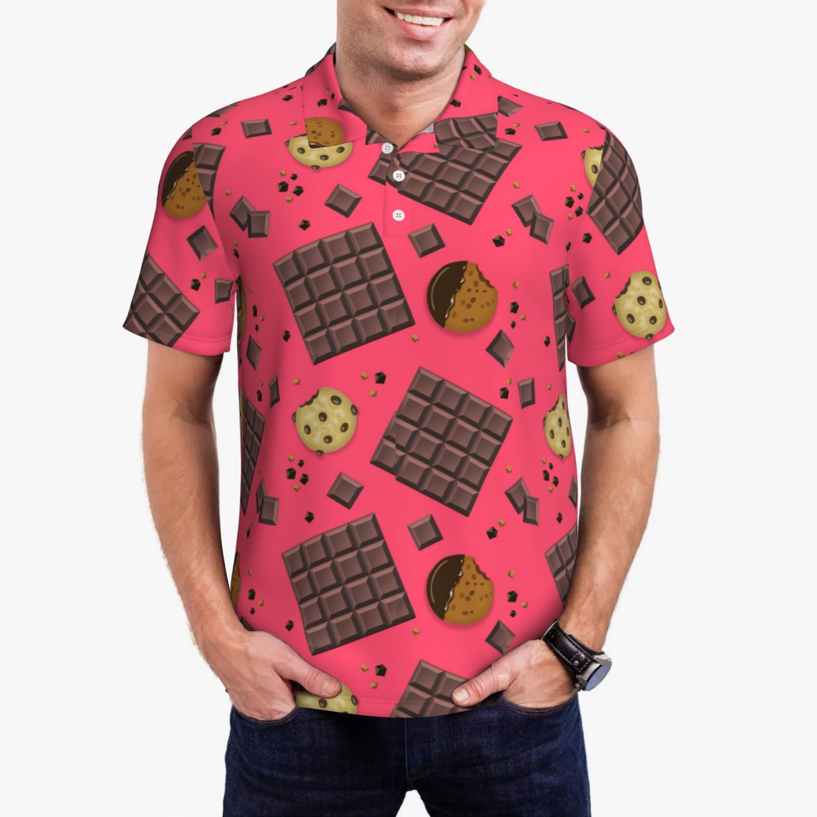 Polo Shirts for Men, Chocolate Biscuit Print Cuteness Casual Mens Polo ...