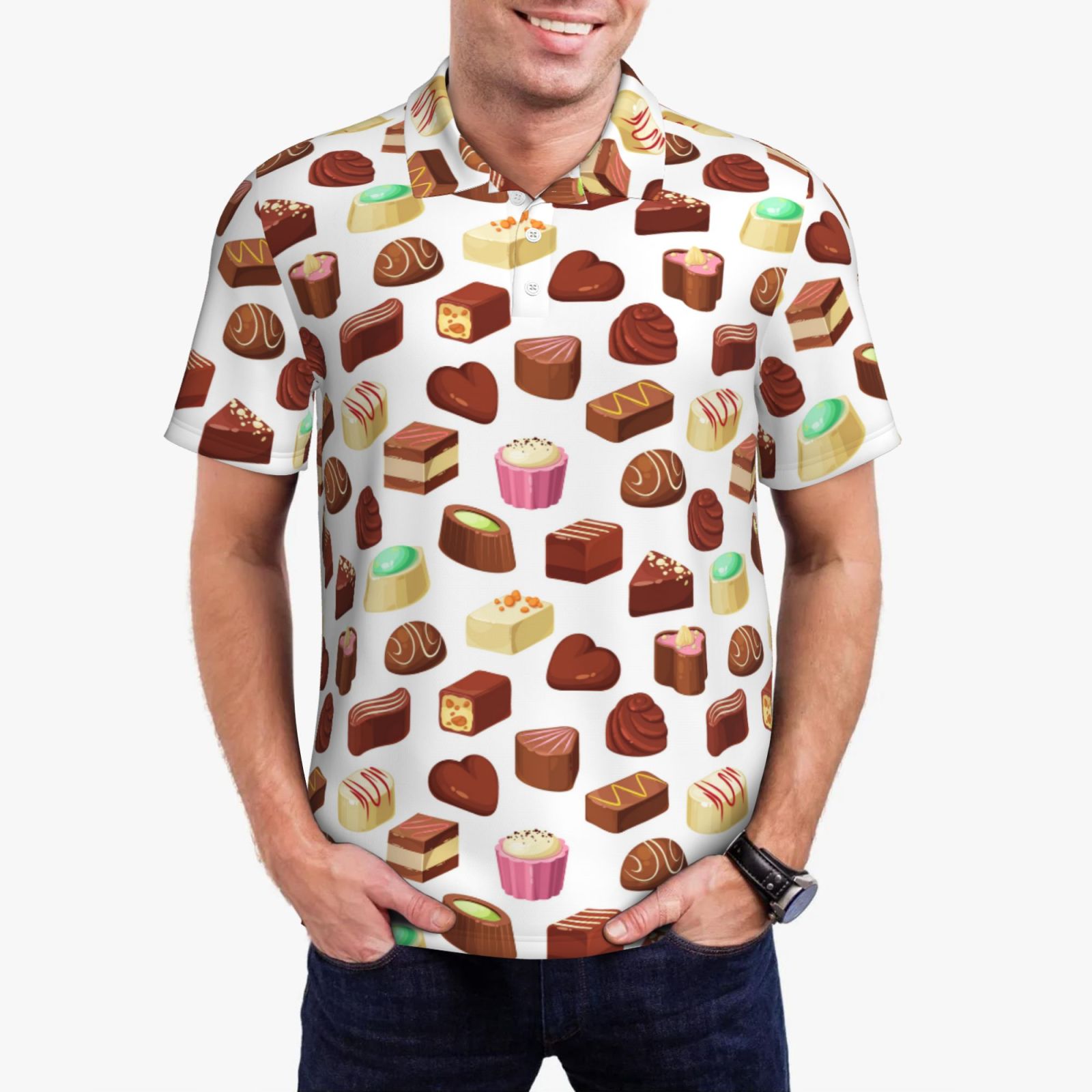 Polo Shirts for Men - Chocolate Cake Print Mens Polo Shirts Short ...