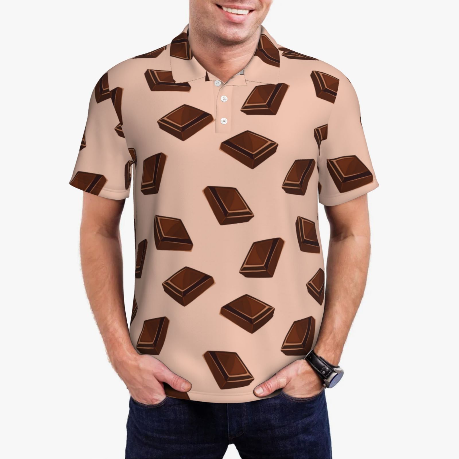 Polo Shirts for Men, Chocolate Chunk Brown Print Cuteness Casual Mens ...