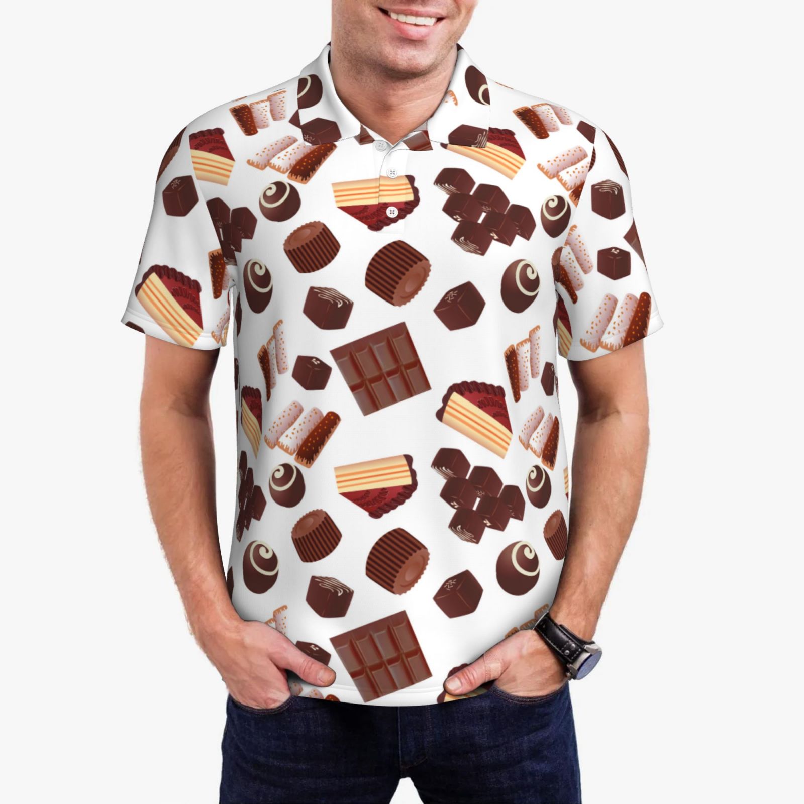 Polo Shirts for Men - Chocolate Dessert Print Classic Mens Polo Shirts ...