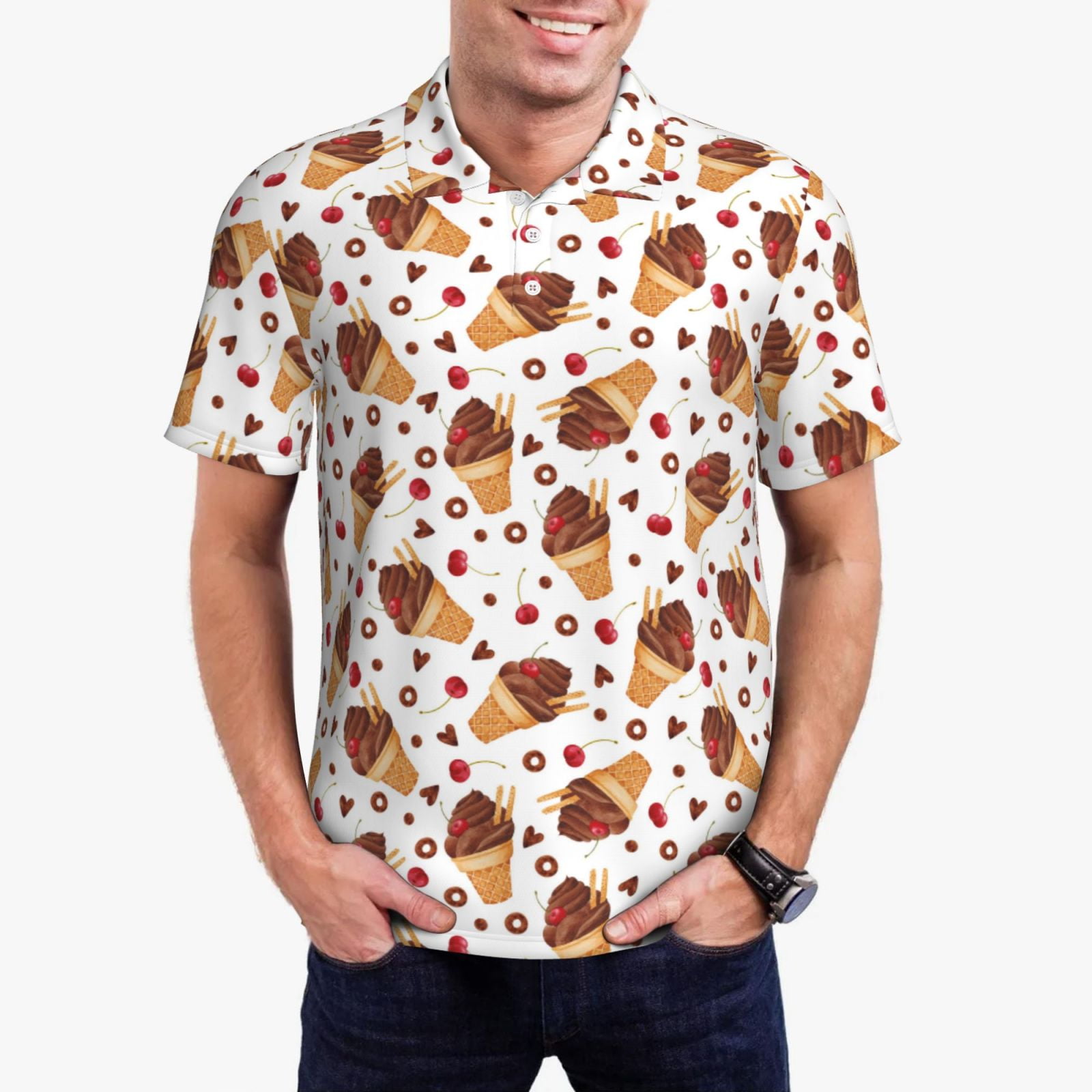 Polo Shirts for Men - Chocolate Ice Cream Print Mens Polo Shirts Short ...