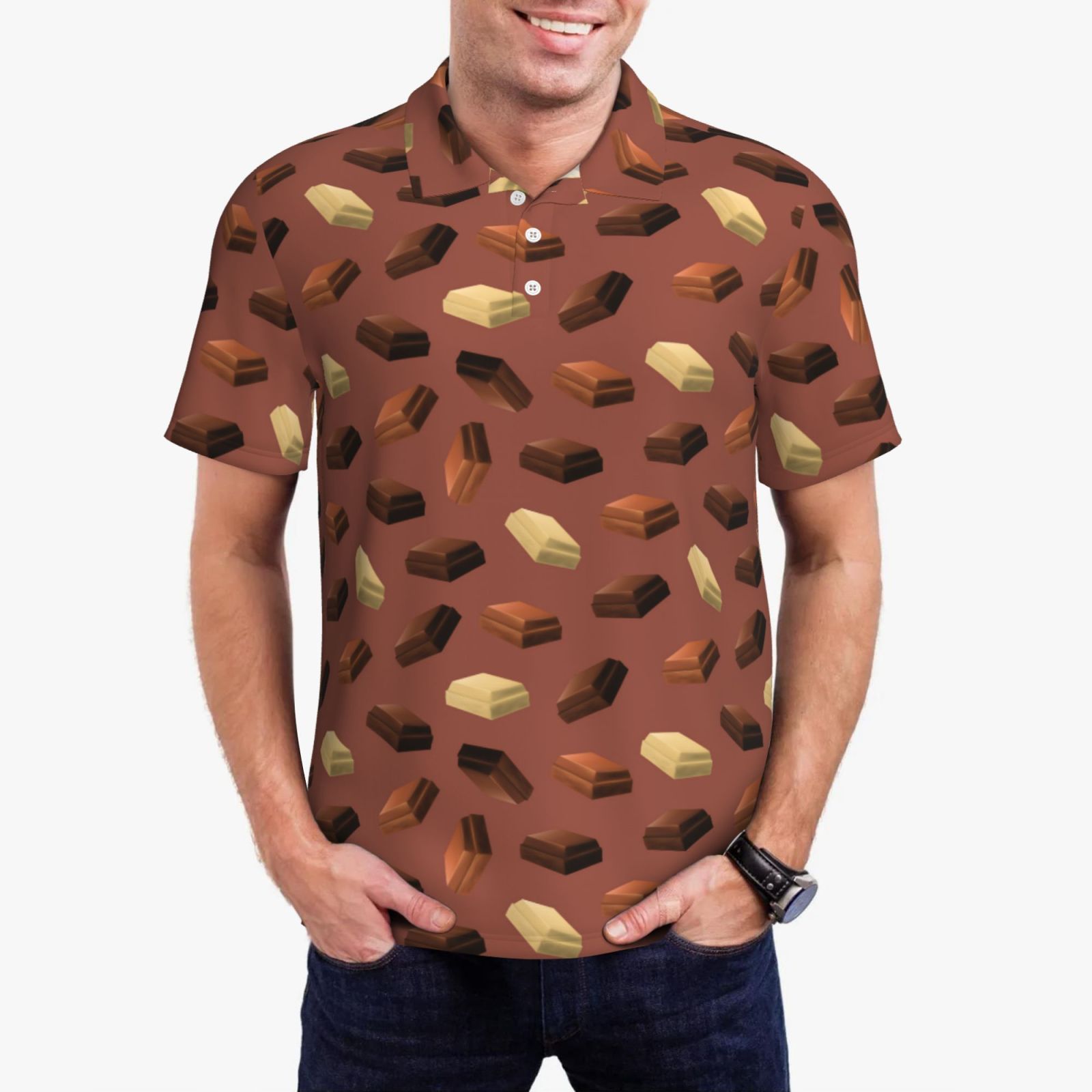 Polo Shirts for Men Chocolate Pattern No.9019 Casual Mens Short Sleeve ...
