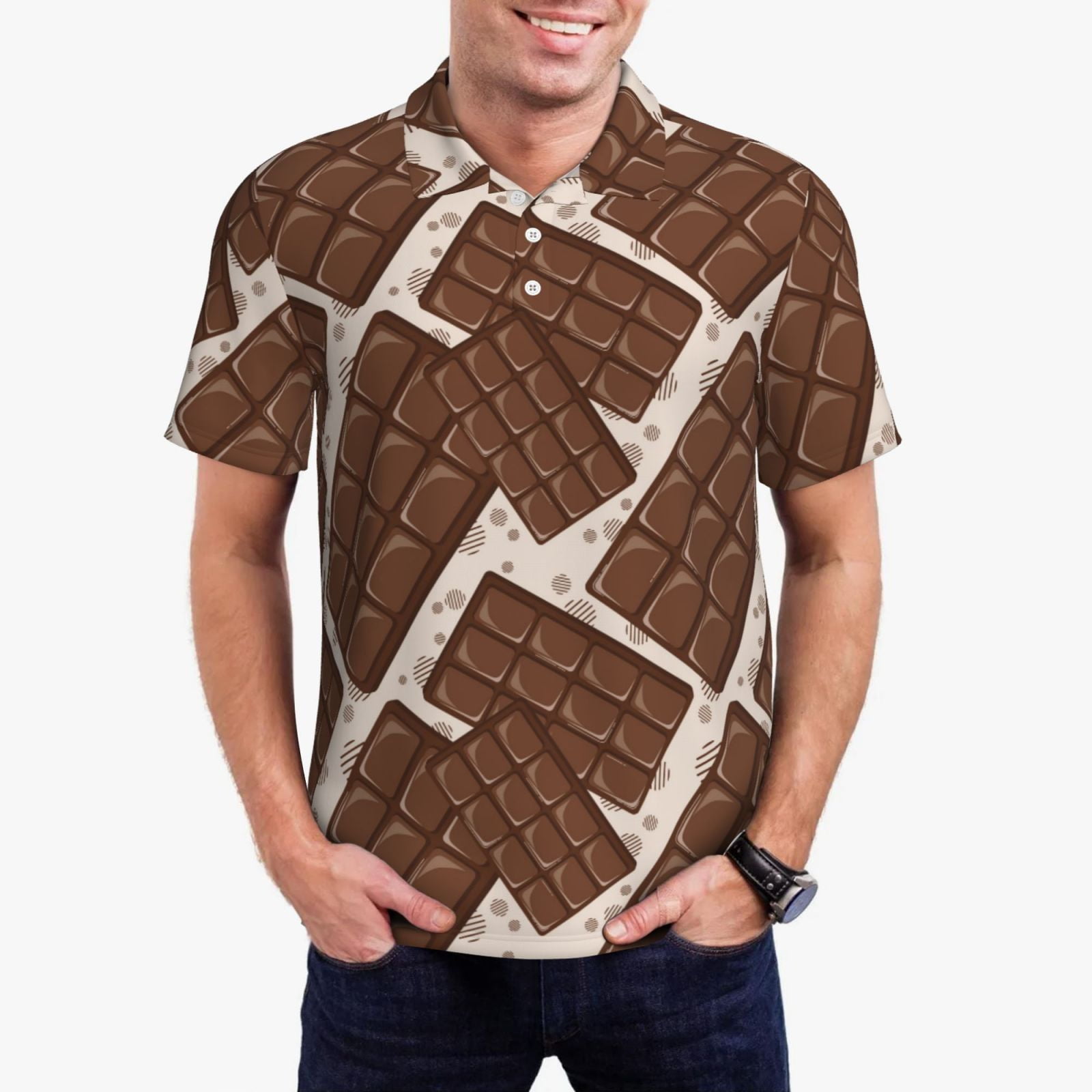 Polo Shirts for Men - Chocolate Pattern cute Mens Polo Shirts Short ...