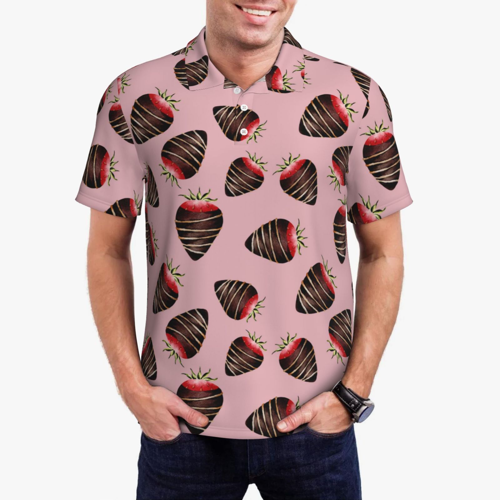 Polo Shirts for Men Chocolate Print No.J910 Casual Mens Short Sleeve ...