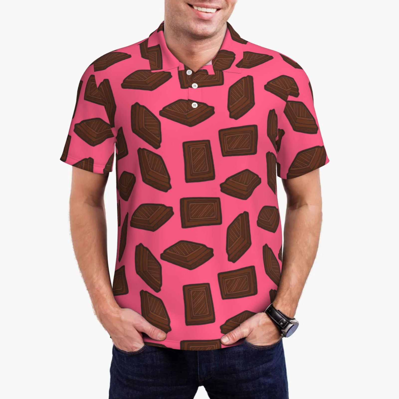 Polo Shirts for Men, Chocolate Print Pink Cuteness Casual Mens Polo ...