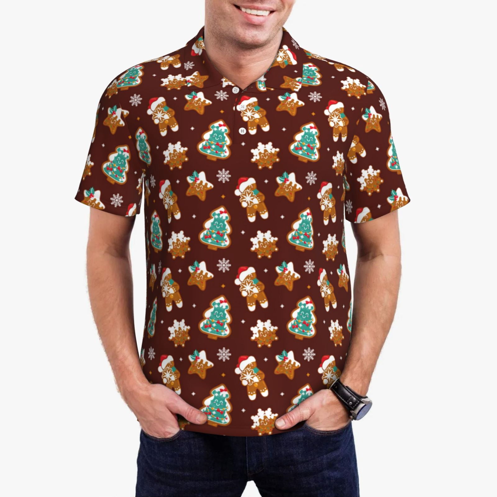 Polo Shirts for Men - Christmas Gingerbread Mens Polo Shirts Short ...