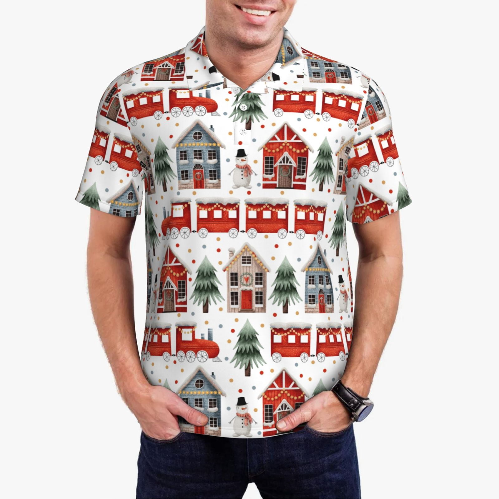 Polo Shirts for Men - Christmas Houses Mens Polo Shirts Short Sleeve ...