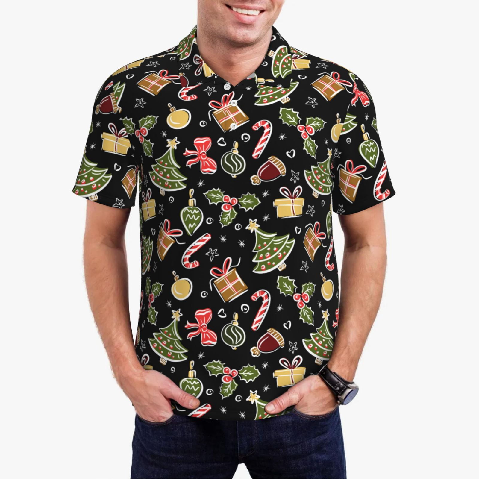 Polo Shirts for Men, Christmas Tree Decoration Cuteness Casual Mens ...