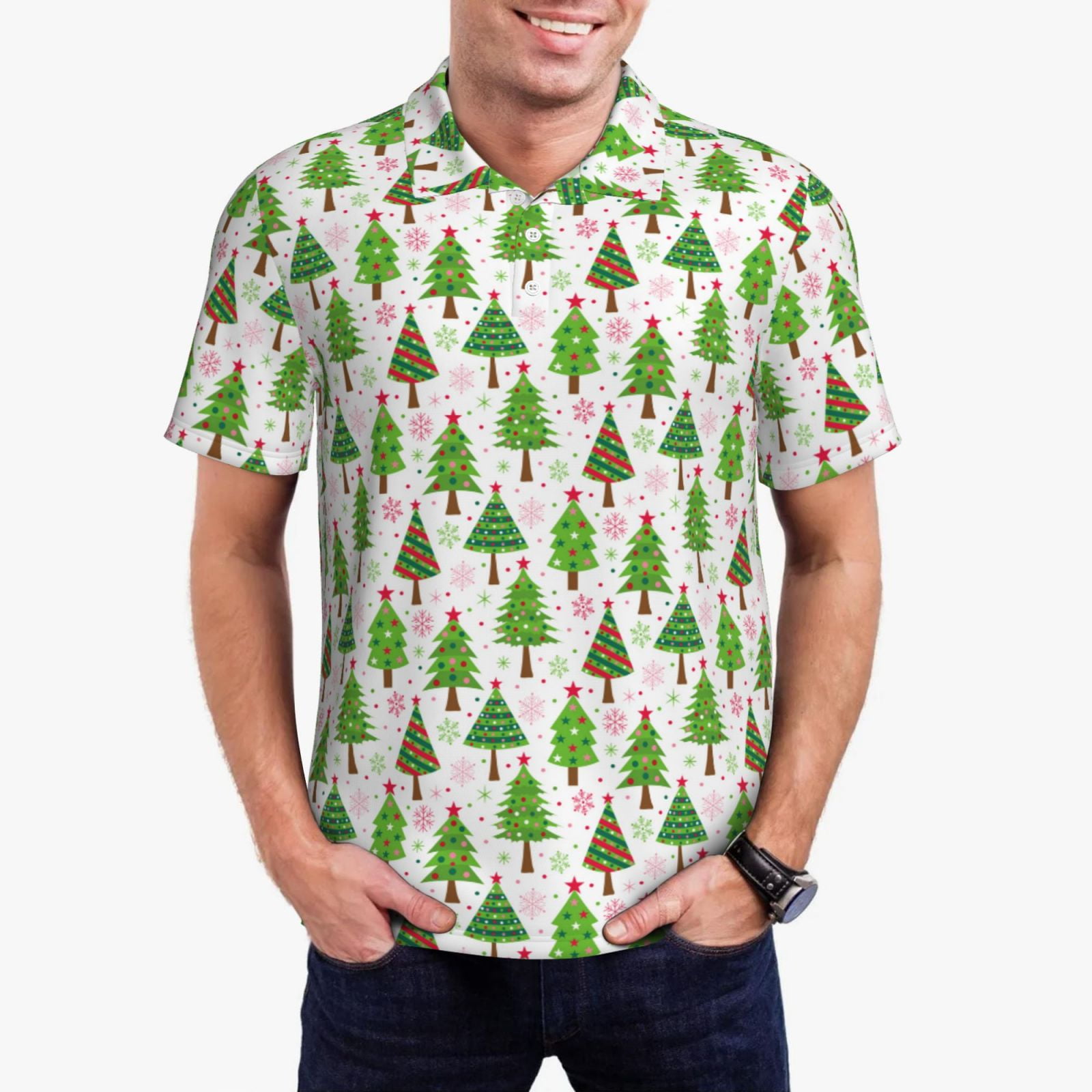 Polo Shirts for Men - Christmas Trees Mens Polo Shirts Short Sleeve ...