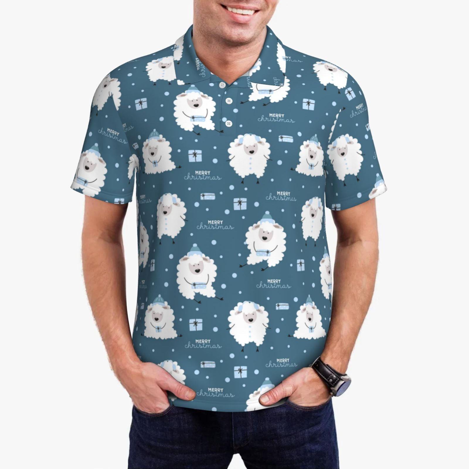 Polo Shirts for Men, Christmas sheep Cuteness Casual Mens Polo Shirts ...