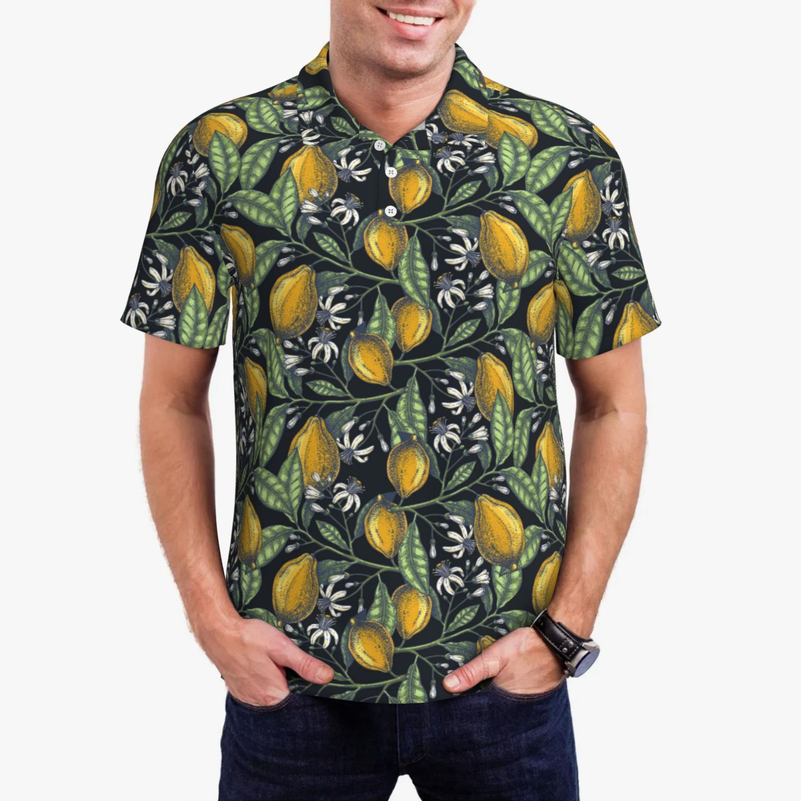 Polo Shirts for Men, Citrus Fruits Elegant Lemons Cuteness Casual Mens ...