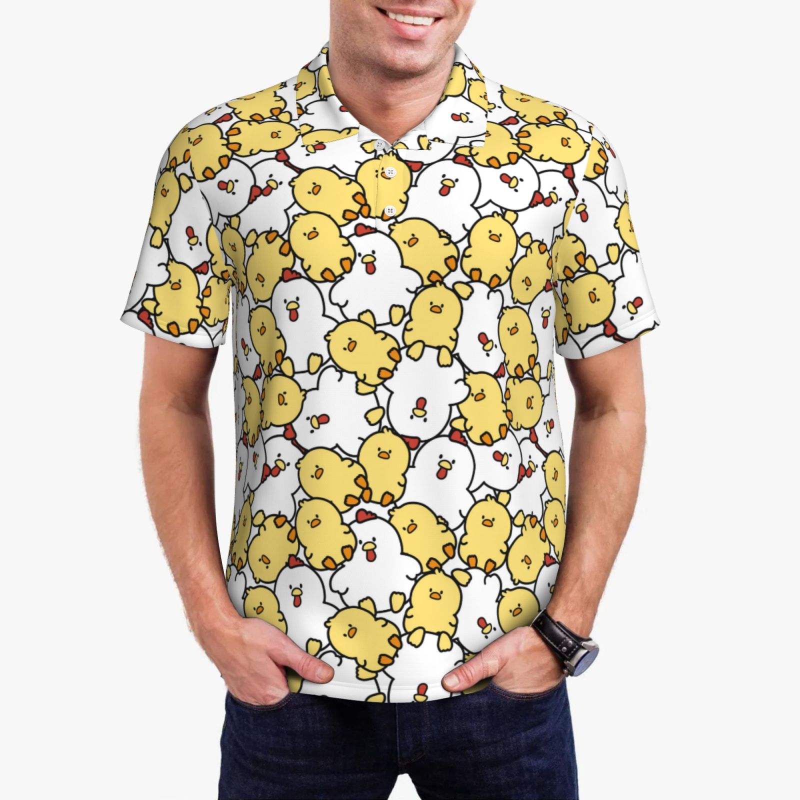 Polo Shirts for Men - Classic Cartoon Cute Chicken Mens Polo Shirts ...