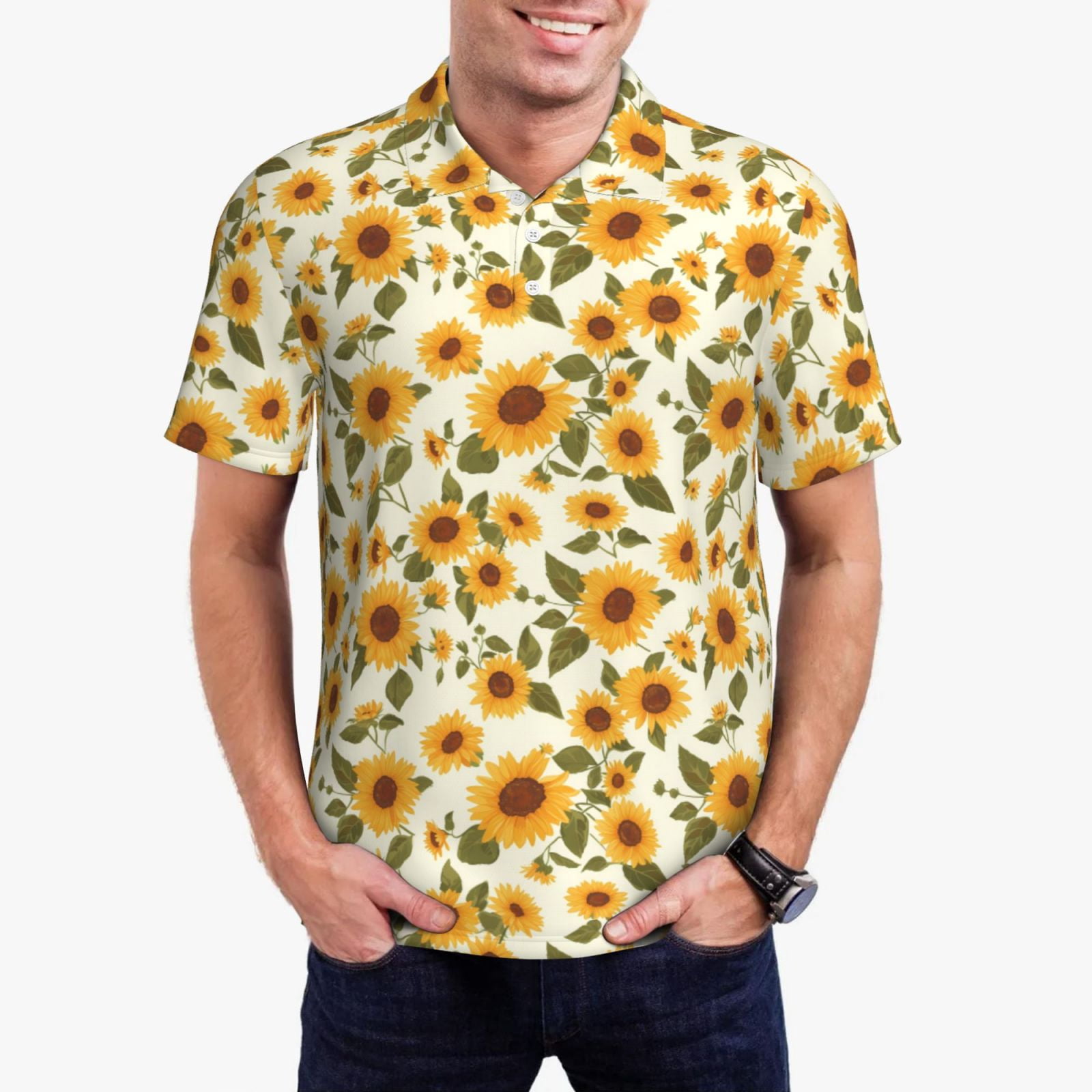 Polo Shirts for Men, Classical Cute Sunflower Cuteness Casual Mens Polo ...