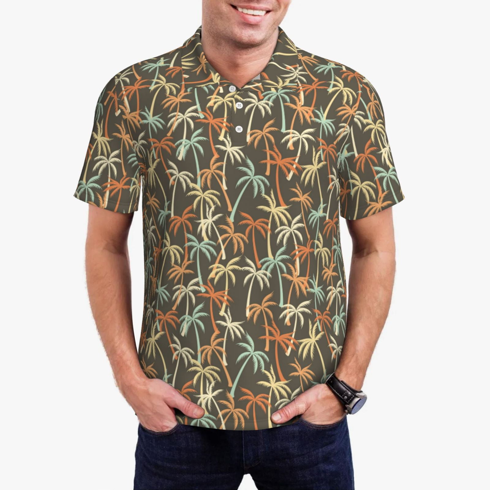 Polo Shirts for Men Coconutpalm tree pattern Casual Mens Short Sleeve ...