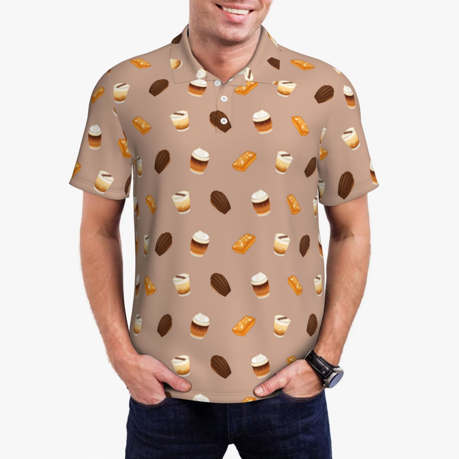 Polo Shirts for Men, Coffee Biscuit Chocolate Print Cuteness Casual ...