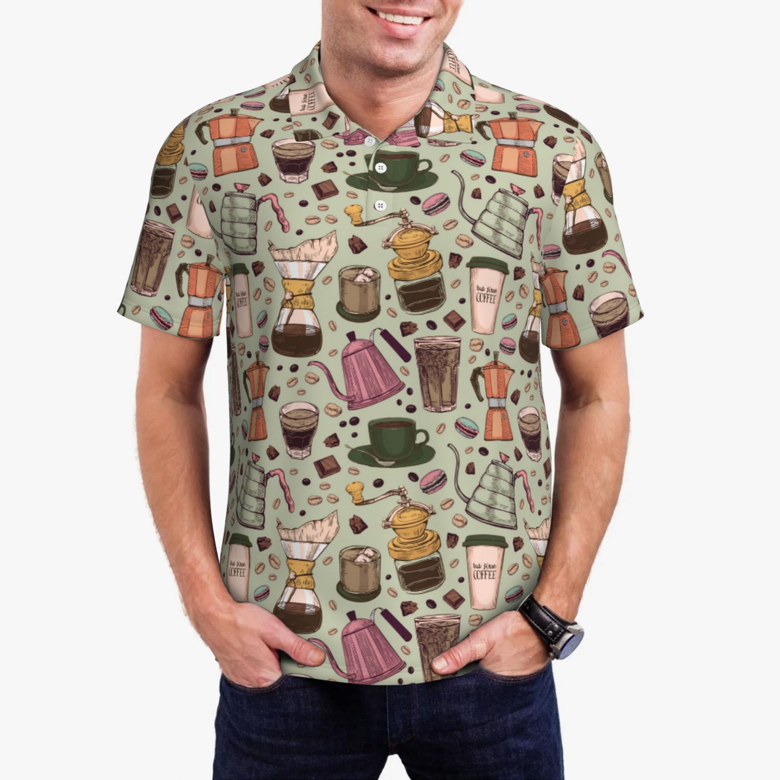 Polo Shirts for Men, Coffee Makers Chocolate Cuteness Casual Mens Polo ...