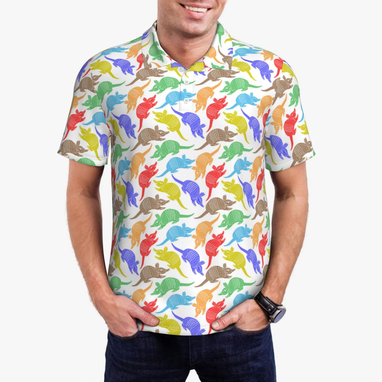 Polo Shirts for Men Colored Armadillos Casual Mens Short Sleeve Polo ...