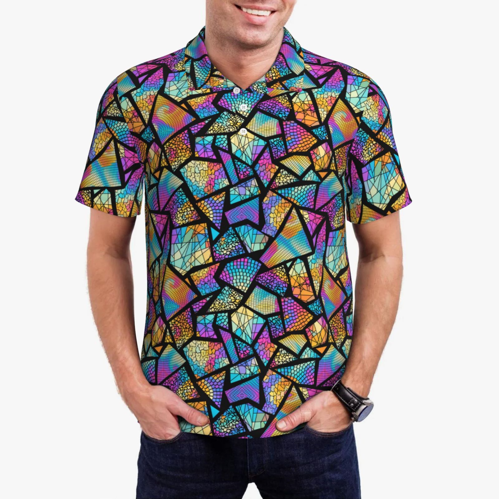 Polo Shirts for Men Colored Glass1 Casual Mens Short Sleeve Polo Shirts ...