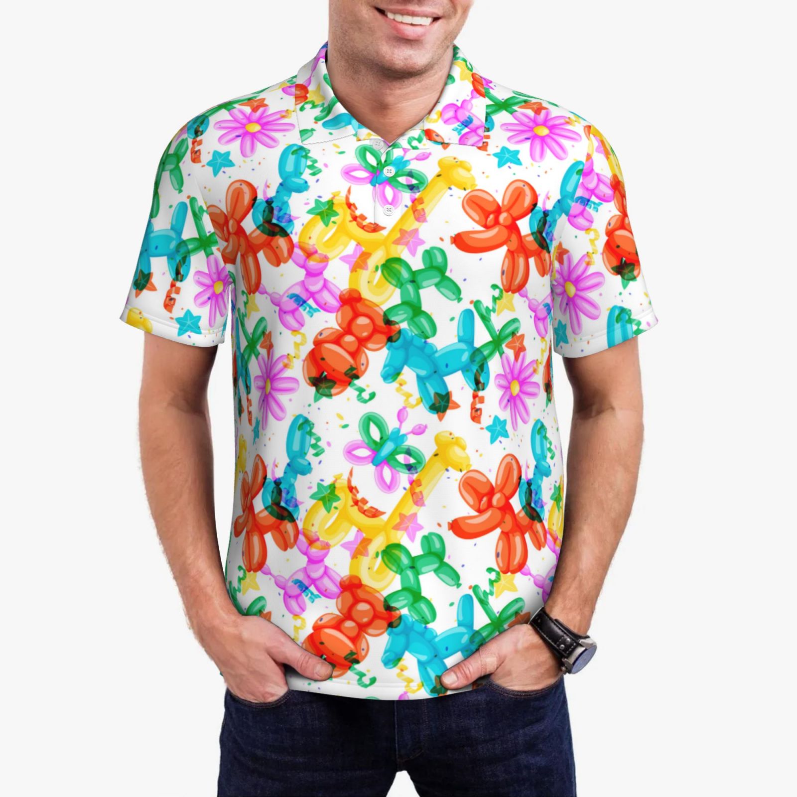 Polo Shirts for Men Colorful Air Balloons Casual Mens Short Sleeve Polo ...