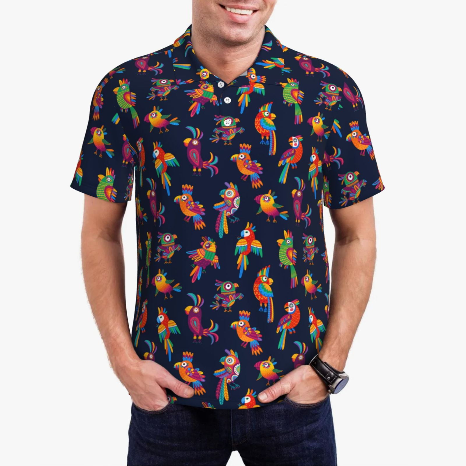 Polo Shirts for Men Colorful Birds Casual Mens Short Sleeve Polo Shirts ...