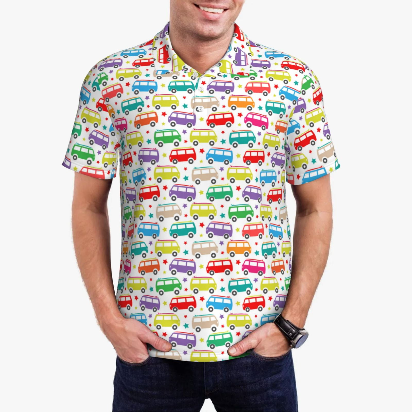 Polo Shirts for Men - Colorful Bus Mens Polo Shirts Short Sleeve ...