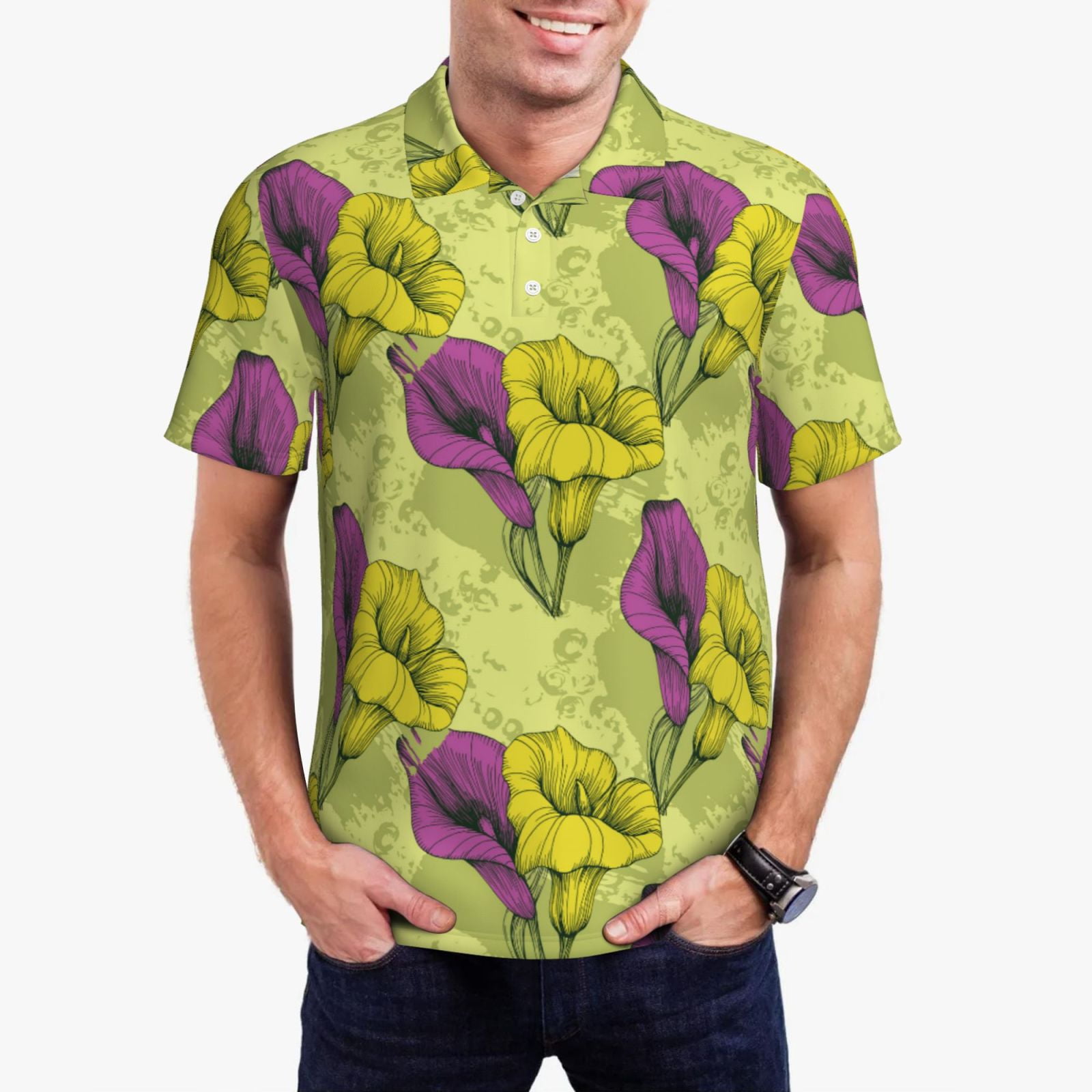 Polo Shirts for Men Colorful Calla Lily Flowers Casual Mens Short ...