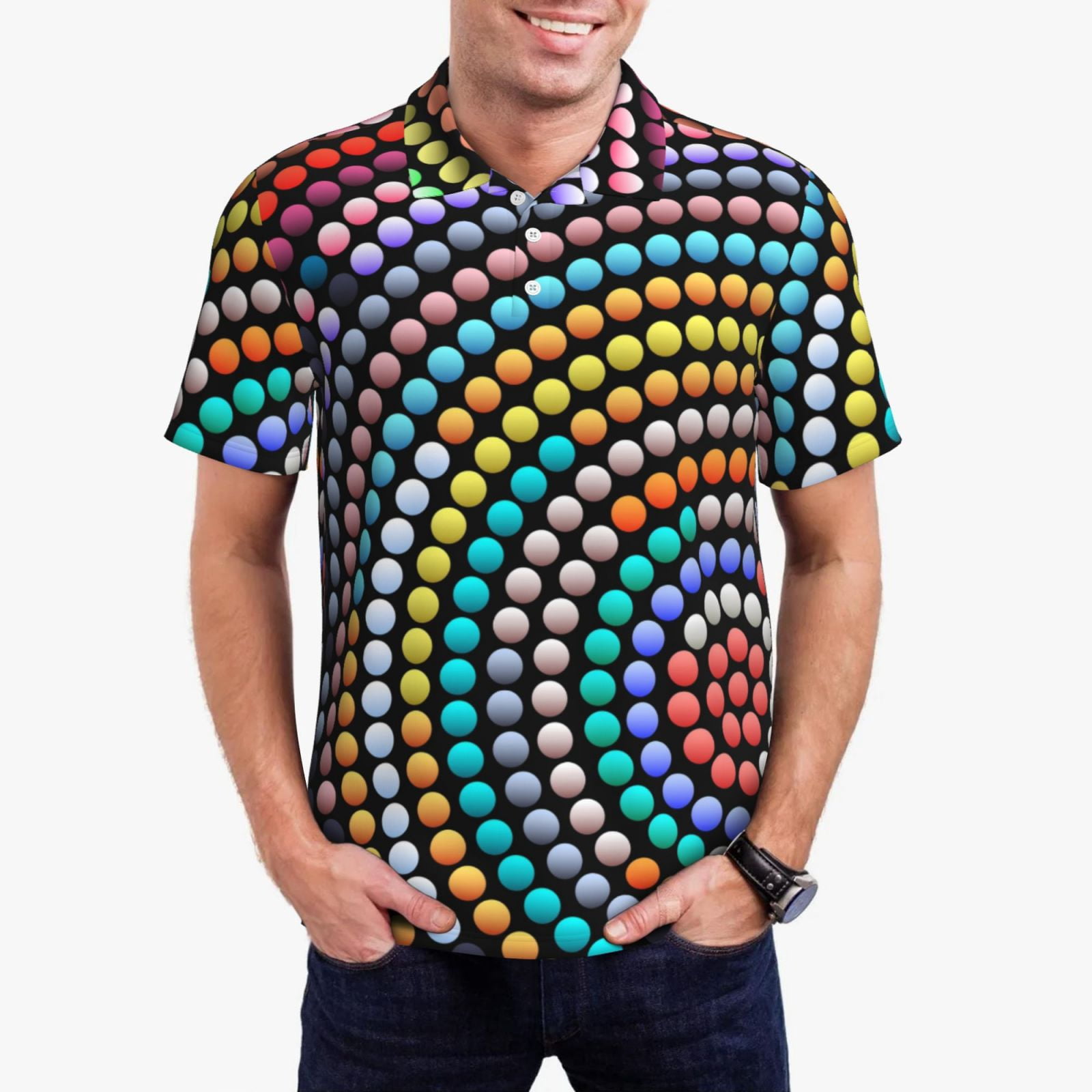 Polo Shirts for Men Colorful Dot Pattern NO.A Casual Mens Short Sleeve ...