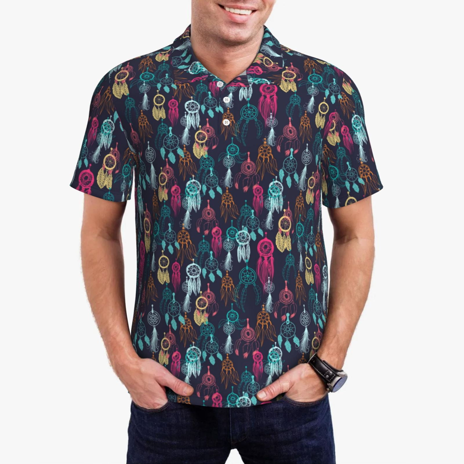 Polo Shirts for Men - Colorful Dreamcatcher1 Classic Mens Polo Shirts ...
