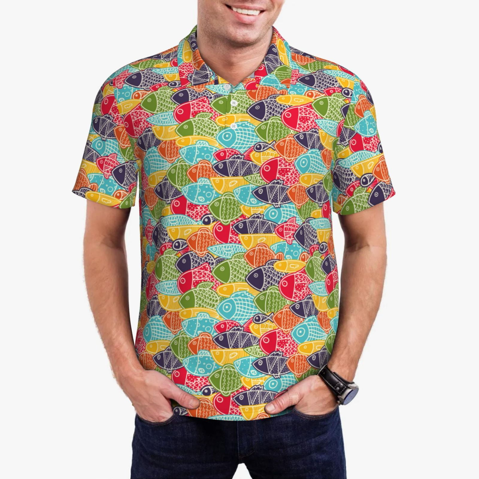 Polo Shirts for Men, Colorful Fish 2 Cuteness Casual Mens Polo Shirts ...