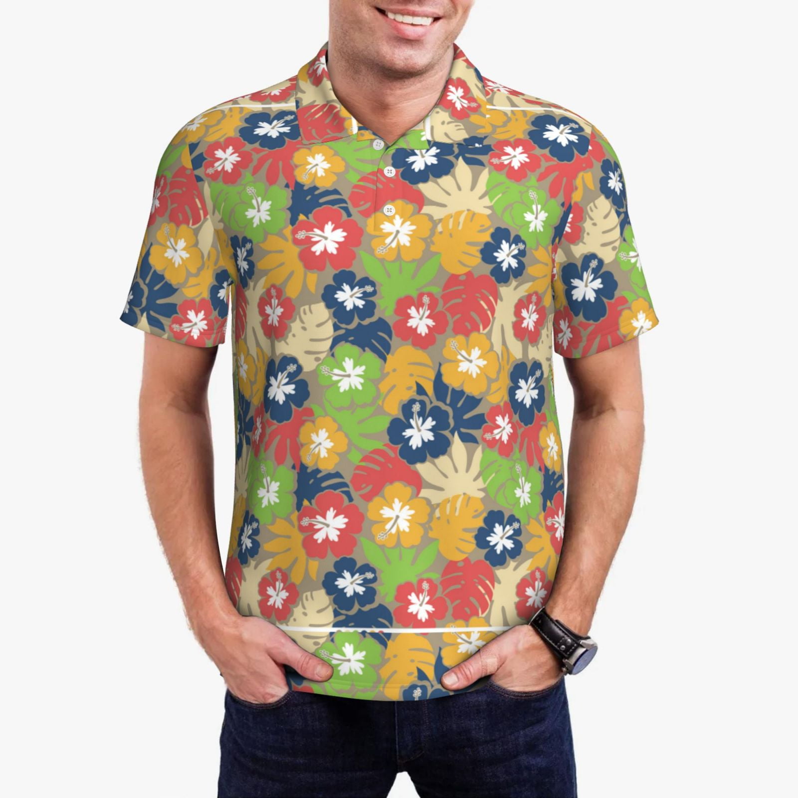 Polo Shirts for Men - Colorful Floral A Mens Polo Shirts Short Sleeve ...