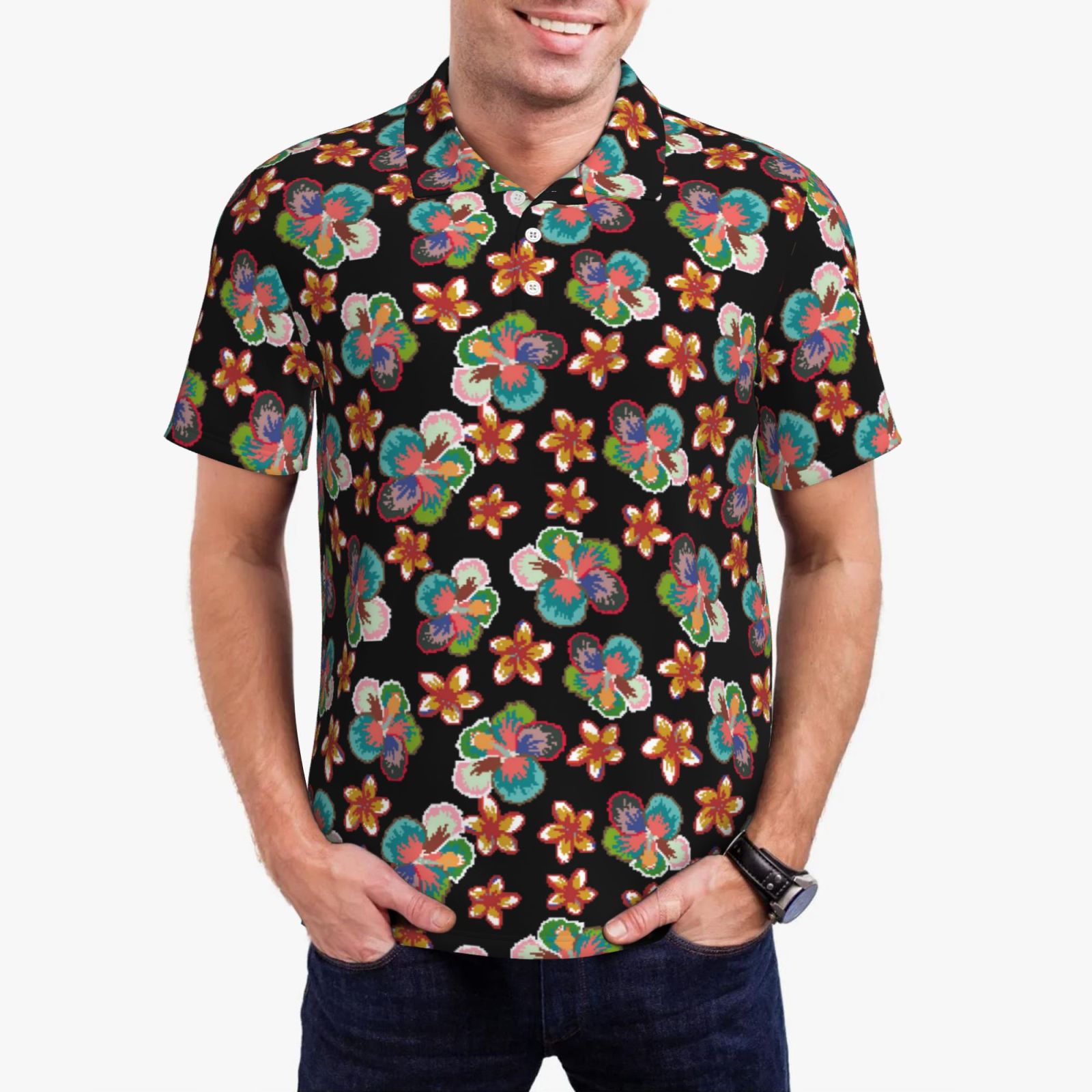 Polo Shirts for Men - Colorful Flower C Classic Mens Polo Shirts Casual ...