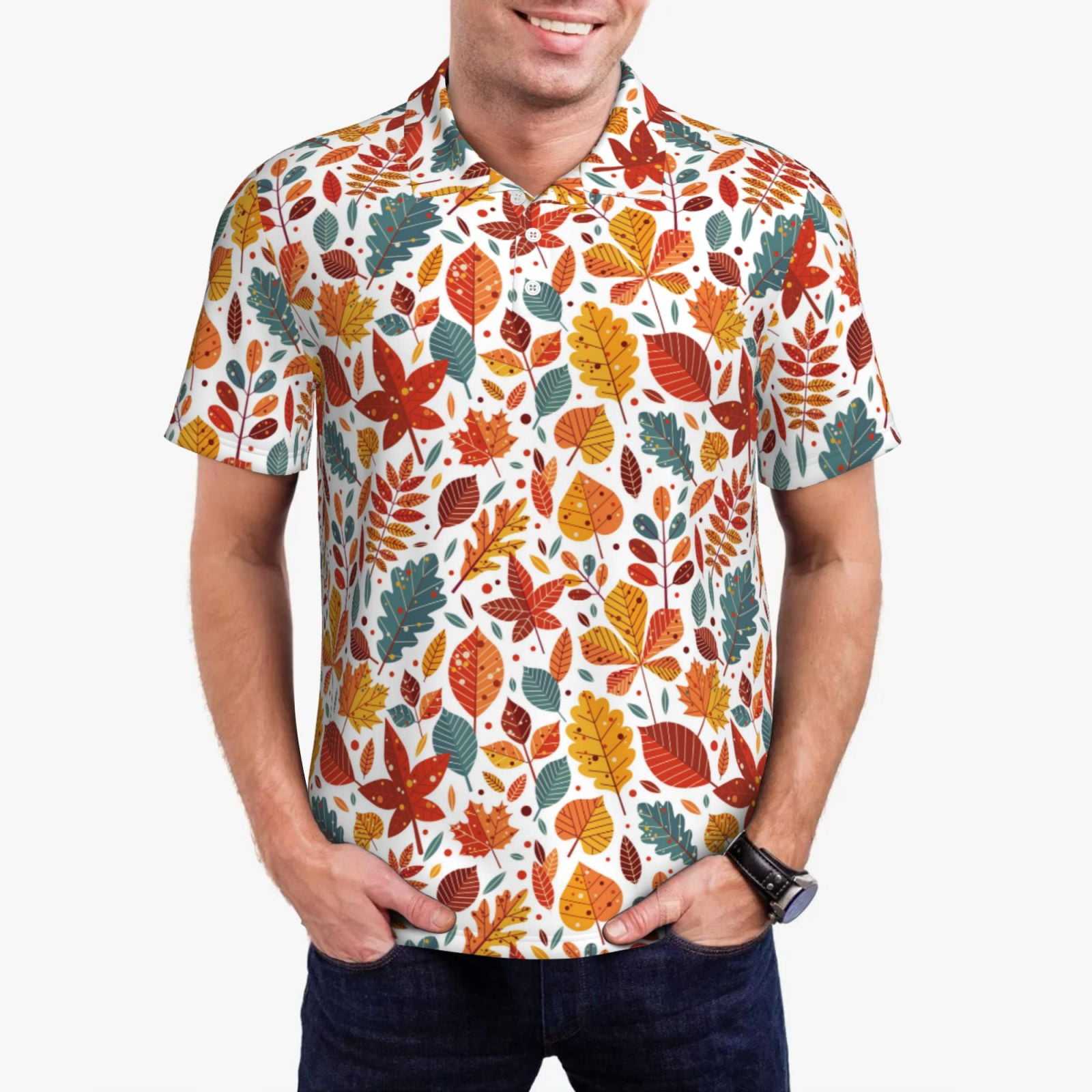 Polo Shirts for Men - Colorful Maple Leaves Mens Polo Shirts Short ...