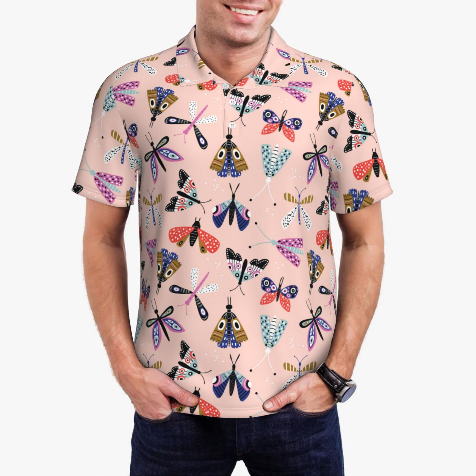 Polo Shirts for Men - Colorful Moth Mens Polo Shirts Short Sleeve ...