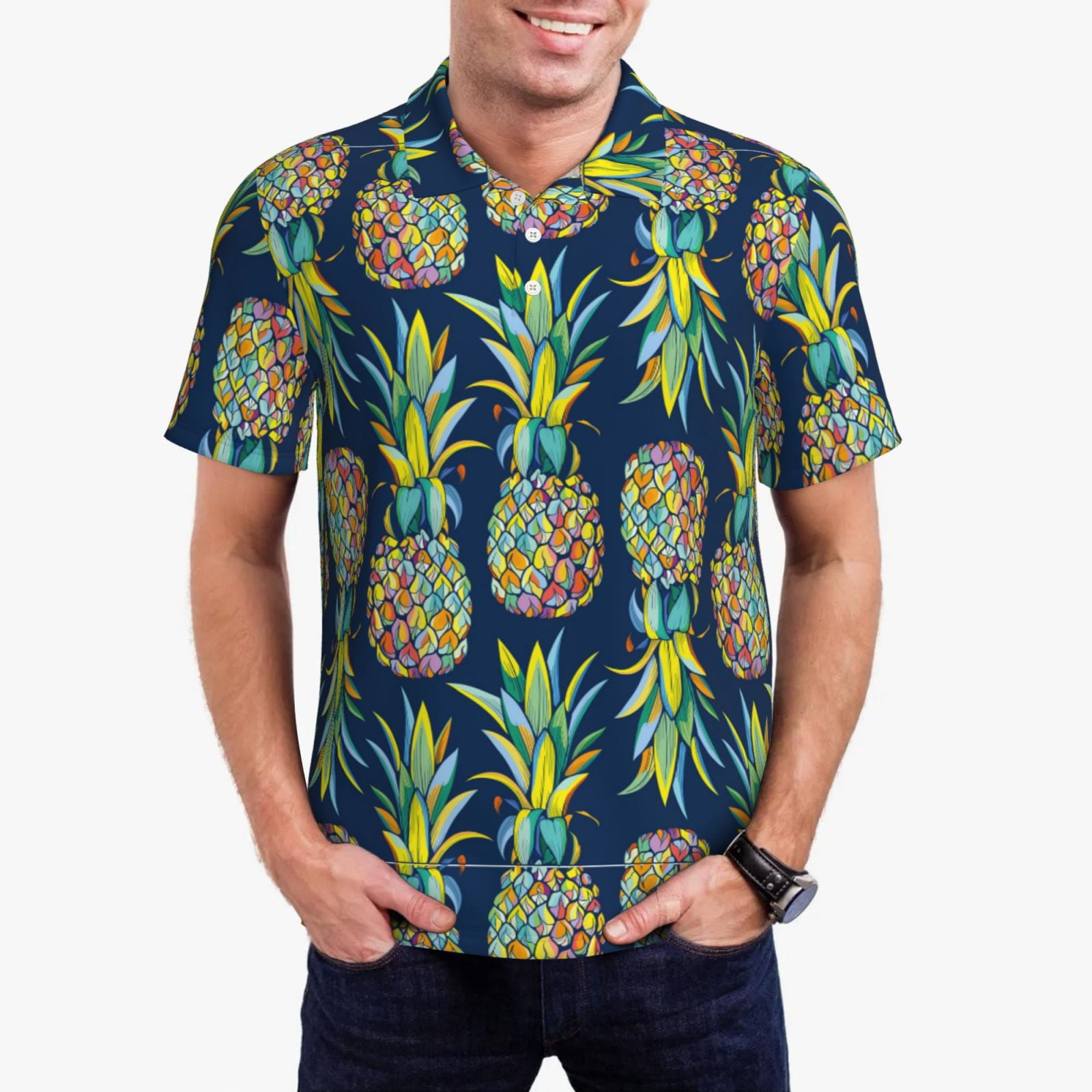 Polo Shirts for Men - Colorful Pineapples Classic Mens Polo Shirts ...