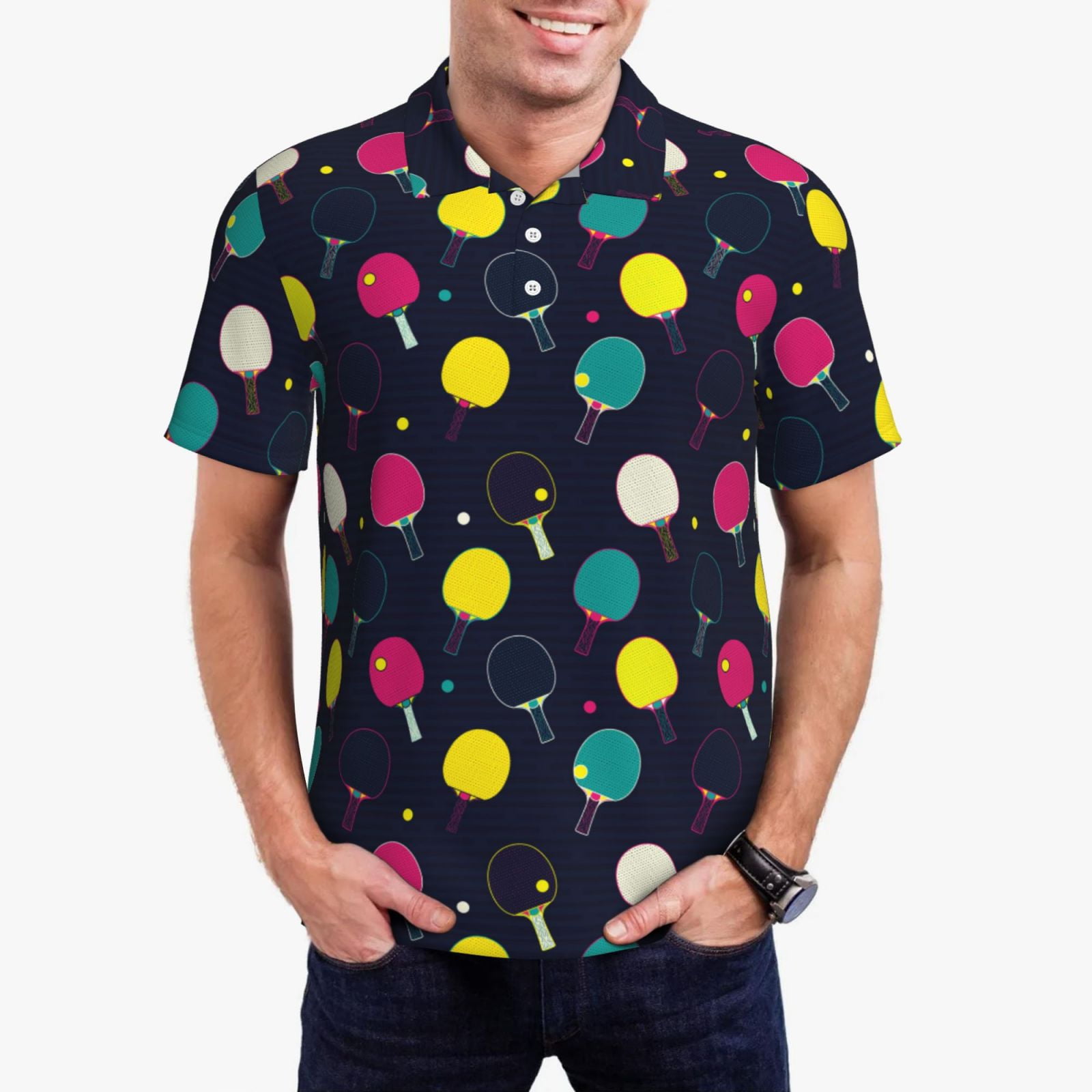 Polo Shirts for Men - Colorful Ping Pong Rackets Mens Polo Shirts Short ...