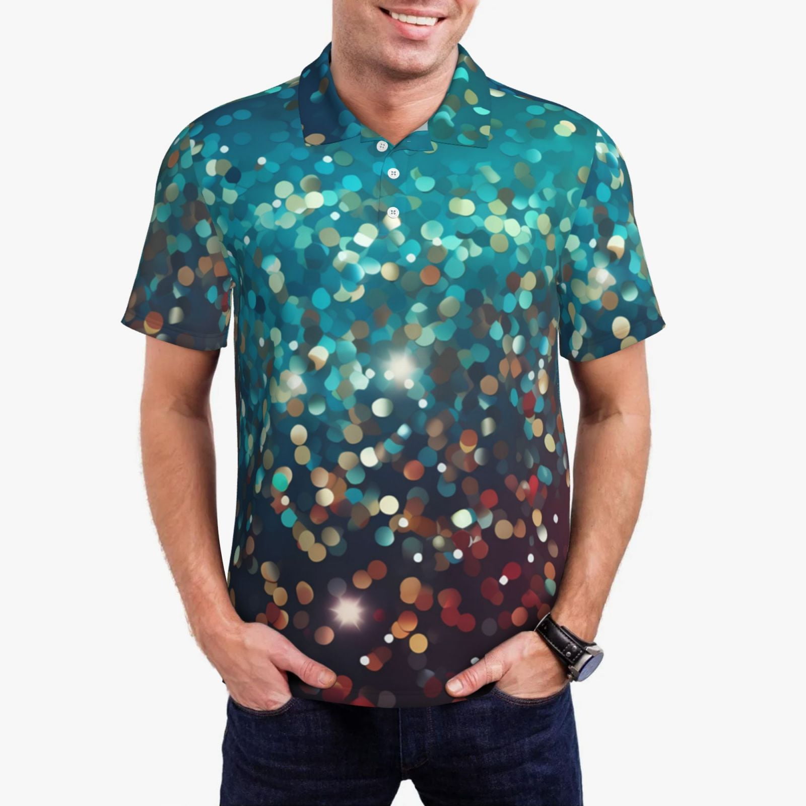 Polo Shirts for Men Colorful Rainbow Glitter Casual Mens Short Sleeve ...