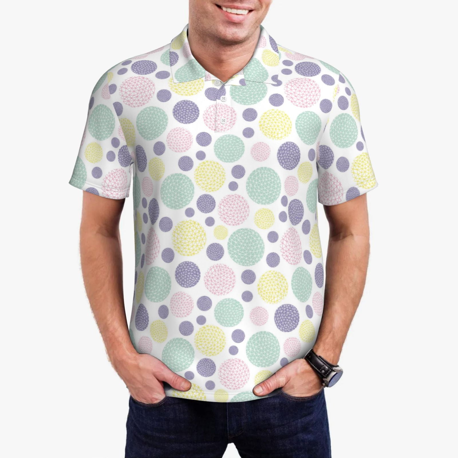 Polo Shirts for Men Colorful Spotty circular Casual Mens Short Sleeve ...