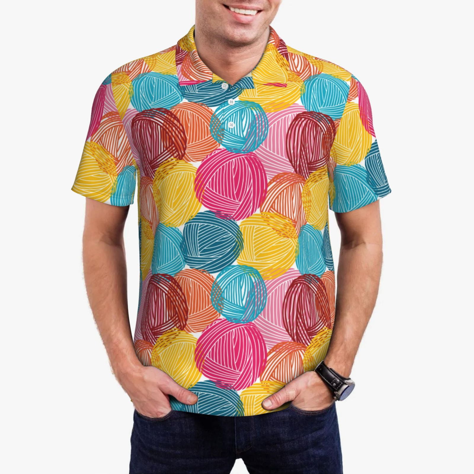 Polo Shirts for Men, Colorful Wool Balls Cuteness Casual Mens Polo ...