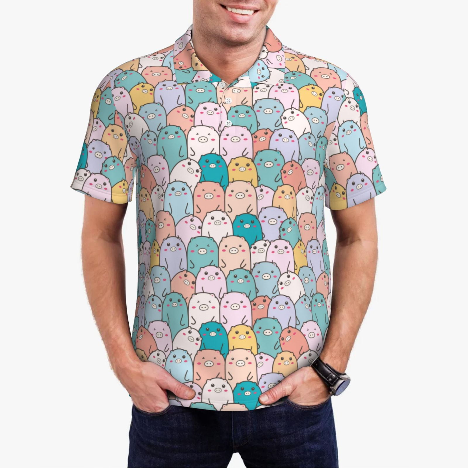 Polo Shirts for Men, Colorful cute pig Cuteness Casual Mens Polo Shirts ...