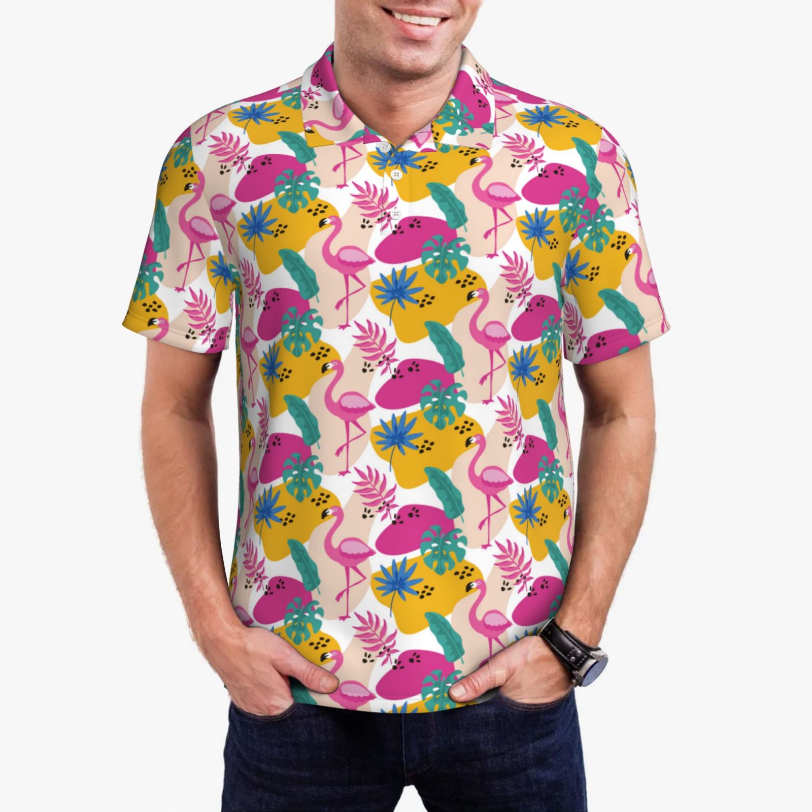 Polo Shirts for Men, Colorful flamingo Cuteness Casual Mens Polo Shirts ...
