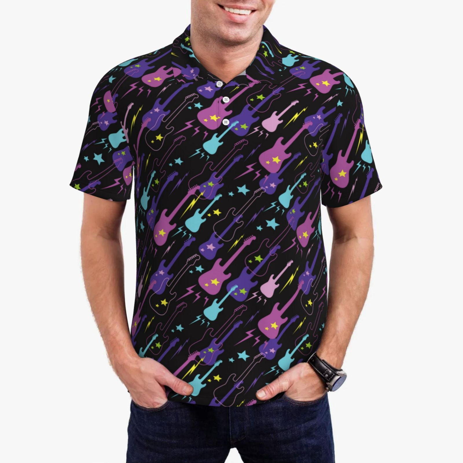 Polo Shirts for Men - Colorful guitar Soft Comfort Breathable Casual ...