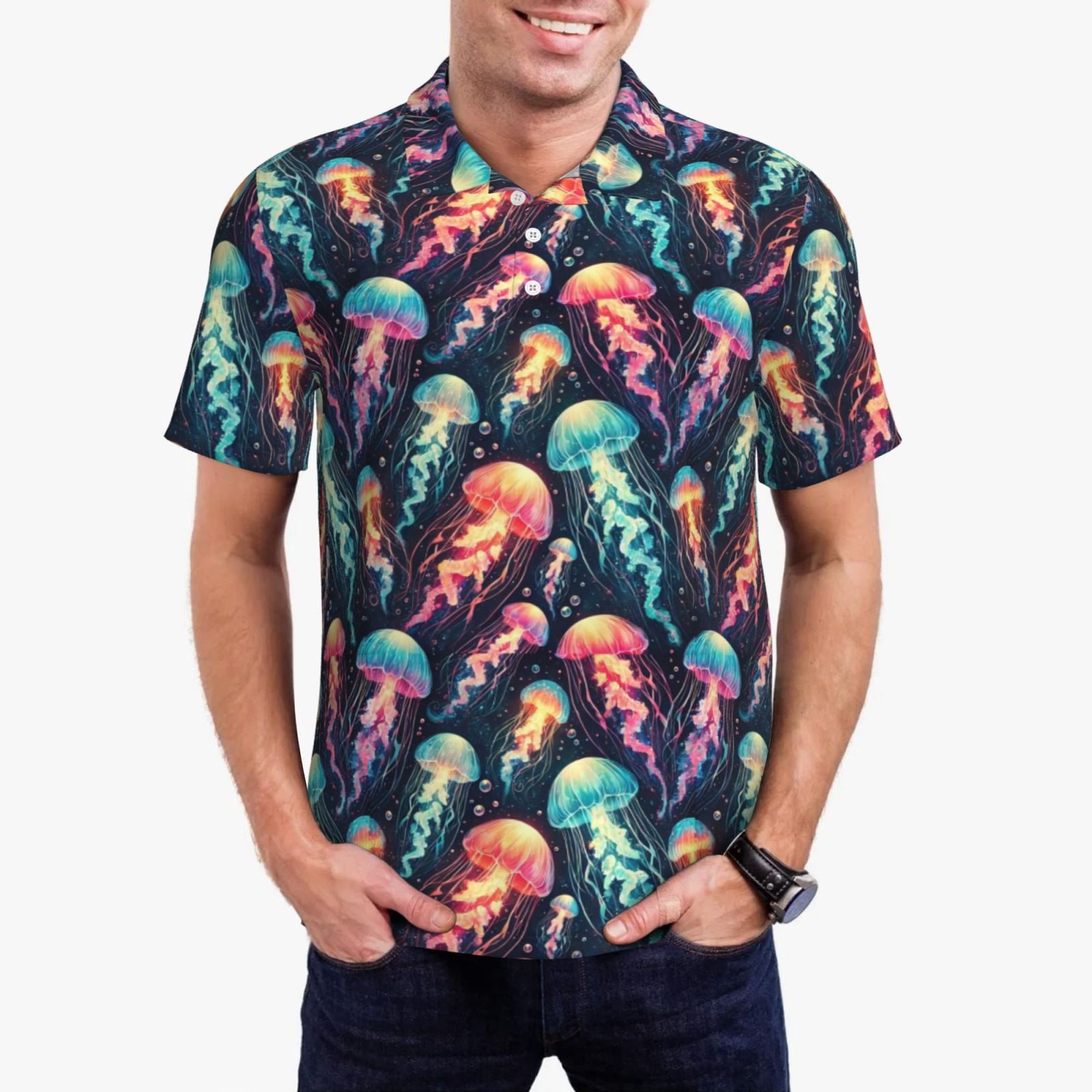 Polo Shirts for Men - Colorful jelly jellyfish Mens Polo Shirts Short ...