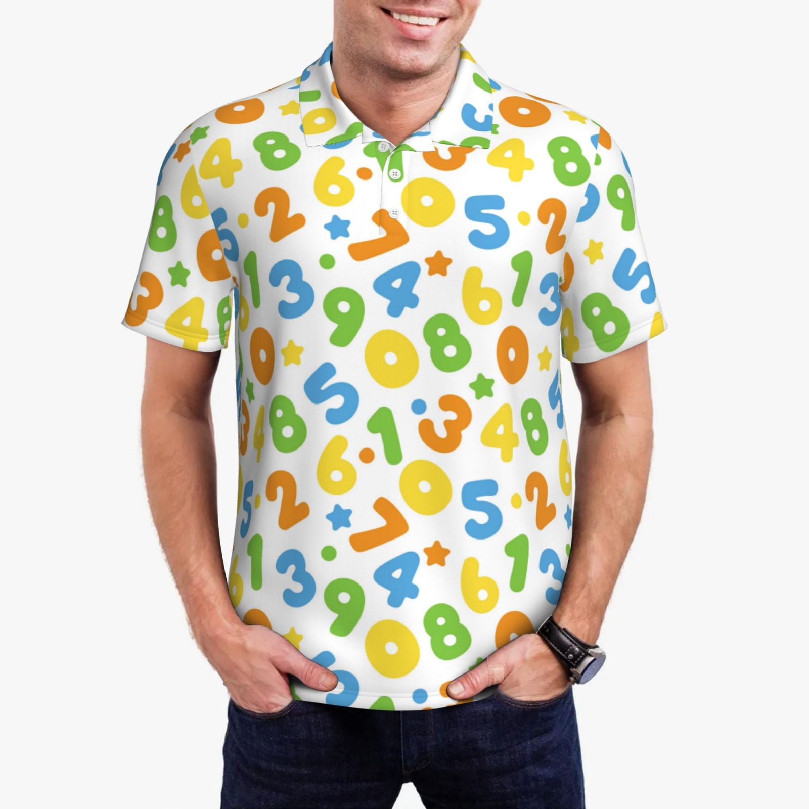 Polo Shirts for Men - Colorful math number print Mens Polo Shirts Short ...