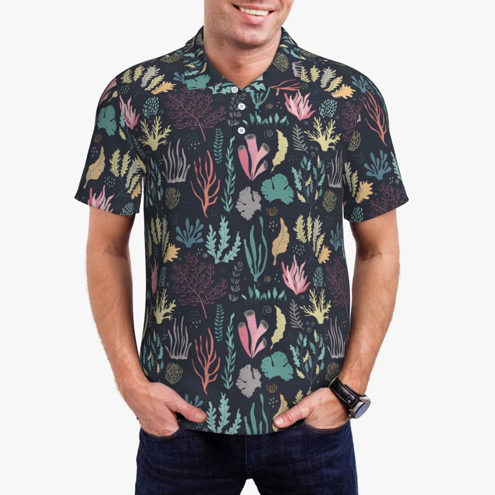 Polo Shirts for Men Colorful seaweed Casual Mens Short Sleeve Polo ...
