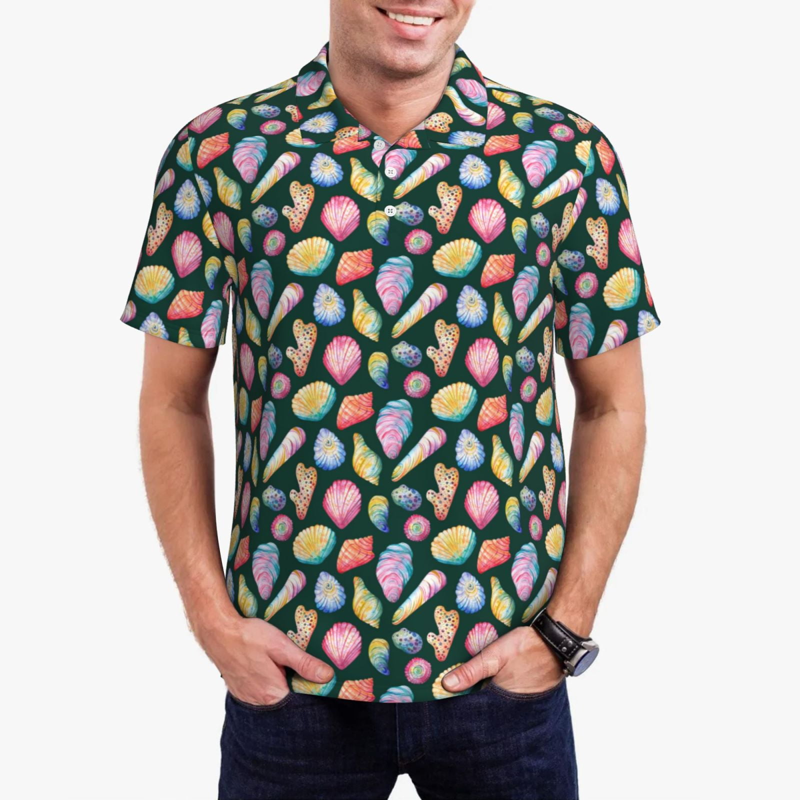 Polo Shirts for Men - Colourful Conch Shell Classic Mens Polo Shirts ...