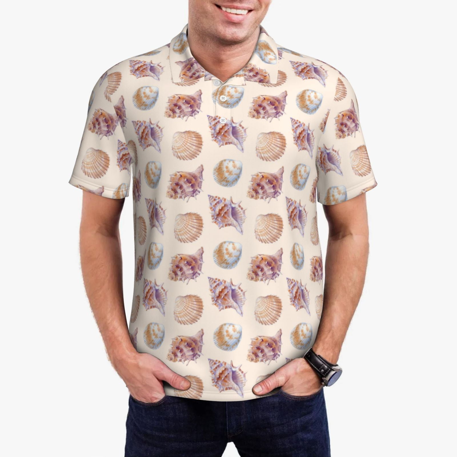 Polo Shirts for Men, Conch Shell No.J96 Cuteness Casual Mens Polo Shirts Short Sleeve Button ...