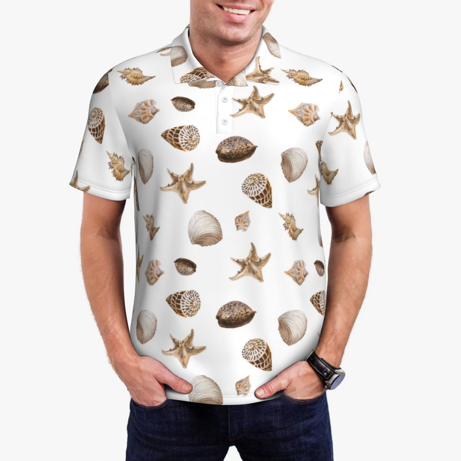 Polo Shirts for Men Conch Shell Starfish Casual Mens Short Sleeve Polo ...