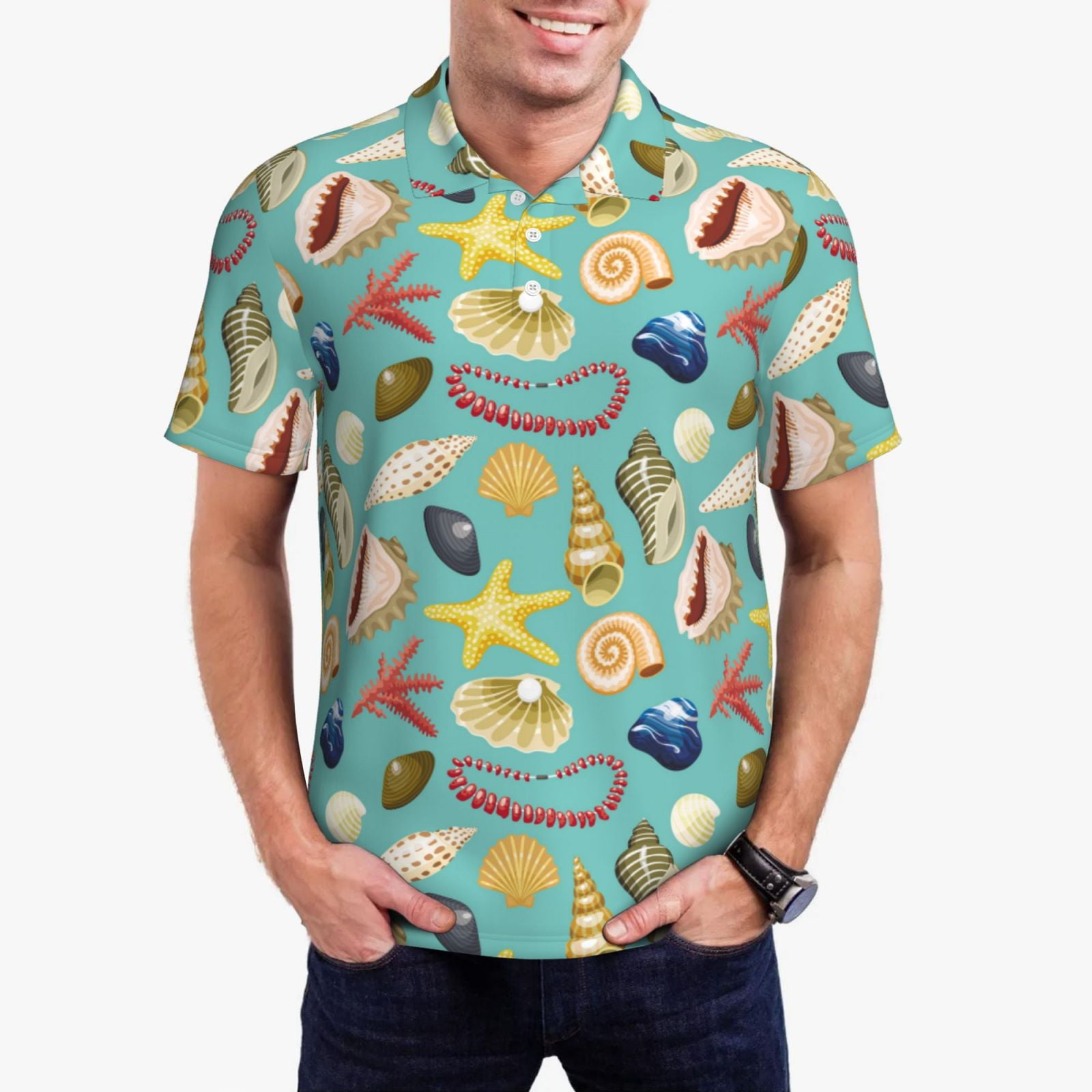 Polo Shirts for Men - Conch Shells Print No.9020 Mens Polo Shirts Short ...
