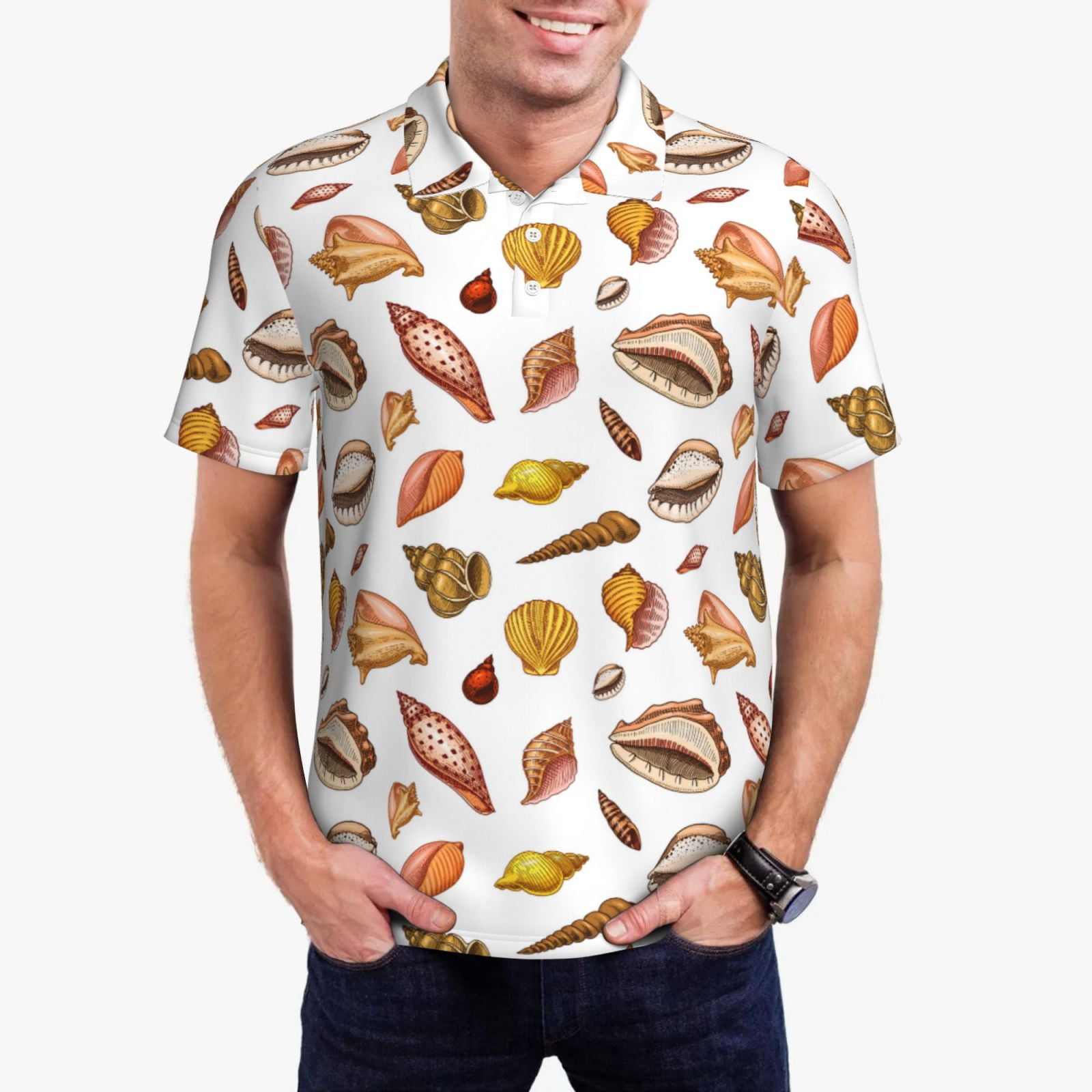 Polo Shirts for Men, Conch Shells Print No.9022 Casual Mens Polo Shirts ...