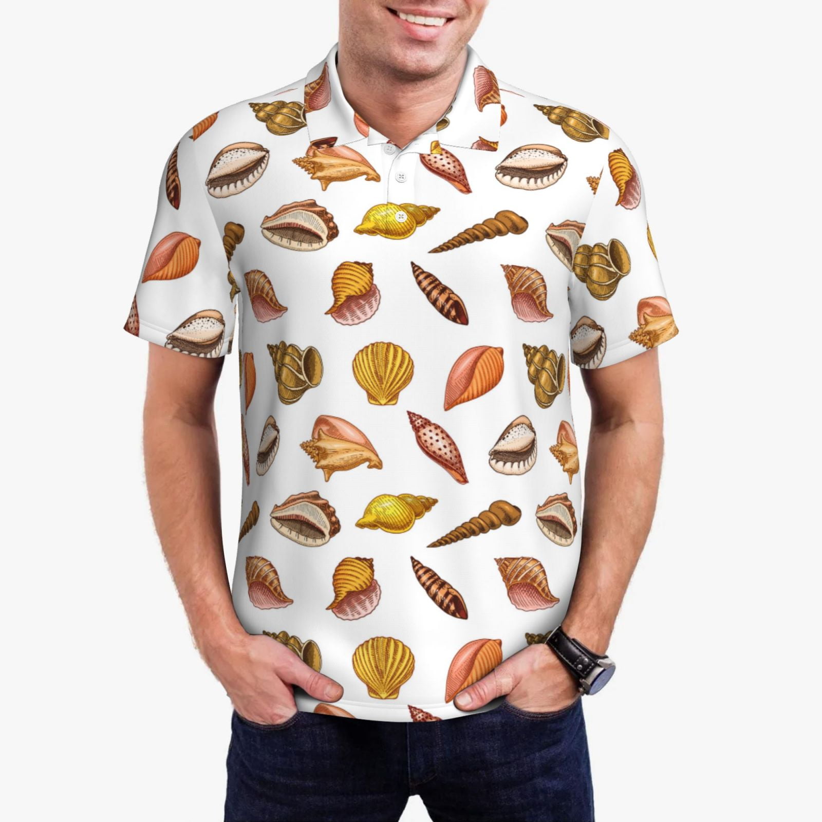 Polo Shirts for Men - Conch Shells Print No.9025 Classic Mens Polo ...